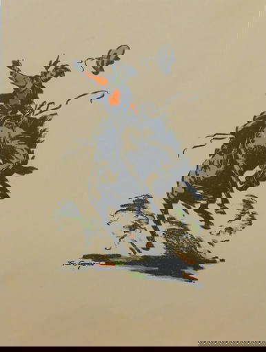 Vintage Till Goodan ''let 'er Buck'' Color Lithograph