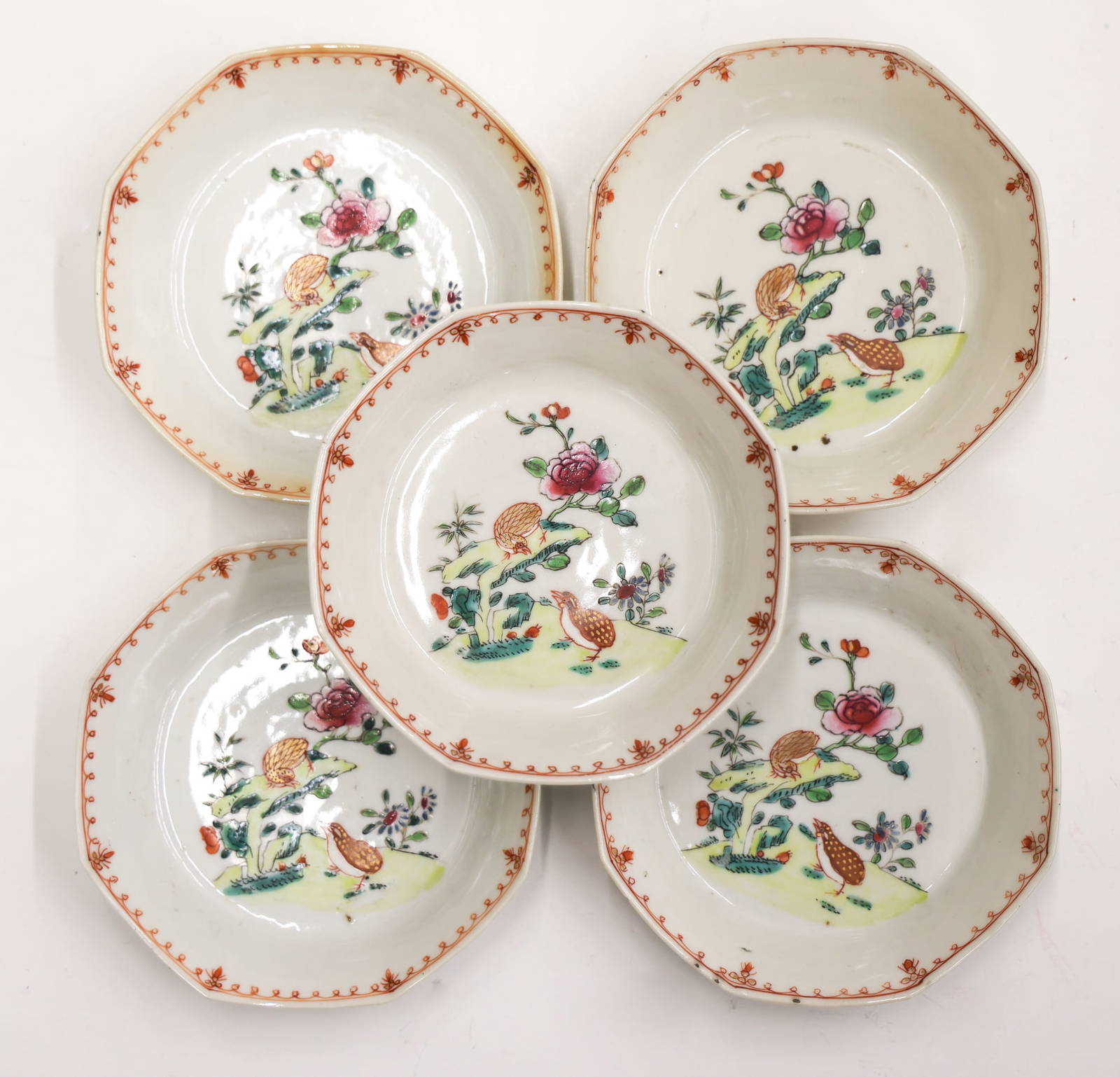 5pc Chinese Porcelain Partridge Dishes Auction