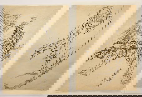 Japanese Ink And Color Preparatory Drawings Auction