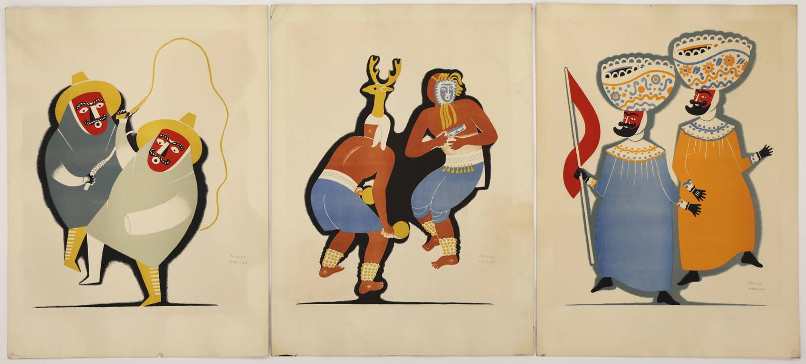 3pc Carlos Merida ''dances Of Mexico'' 1937 Lithograph Auction