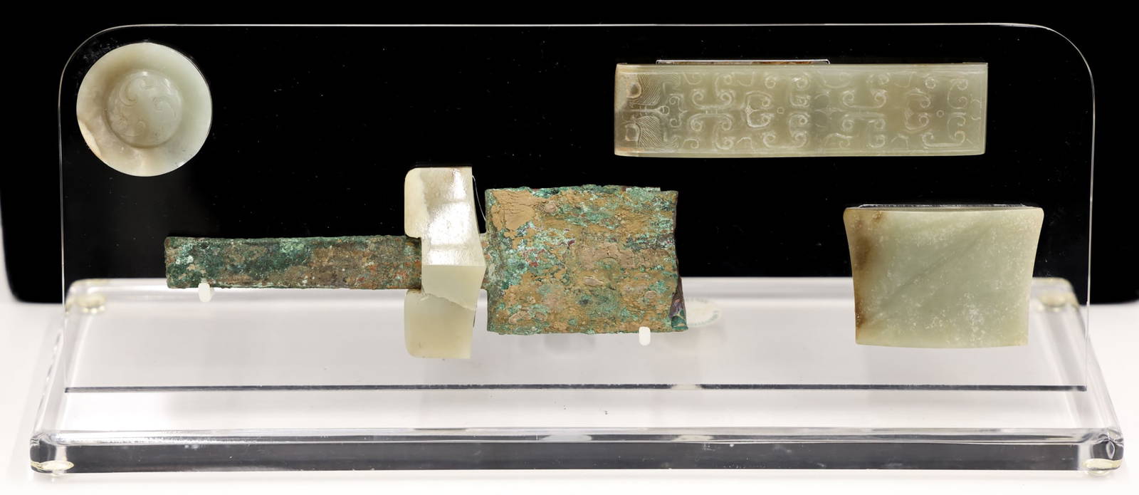 Set Of Chinese Han Jade Sword Fittings On Stand Auction