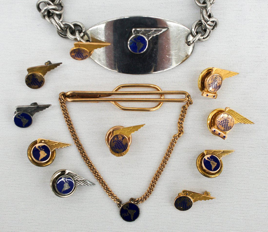 Collection Pan Am Airlines Service Pins & Tie Bar. Incl