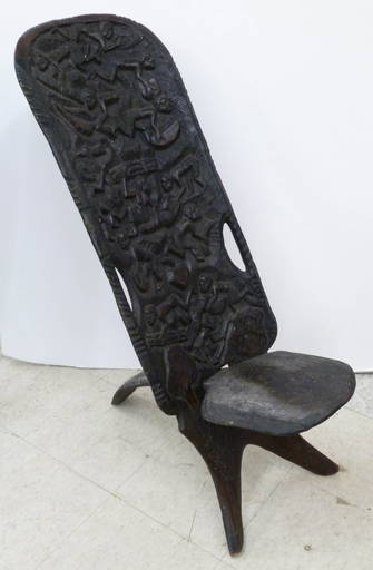 Group (3) African Carved Wood Folding Chief Chairs