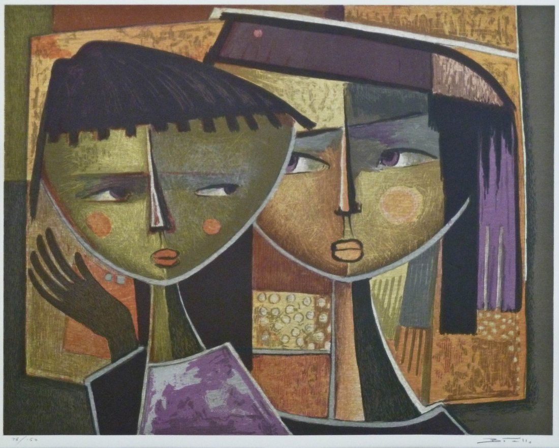 Angel Botello (1913-1986 Puerto Rican) Two Figures