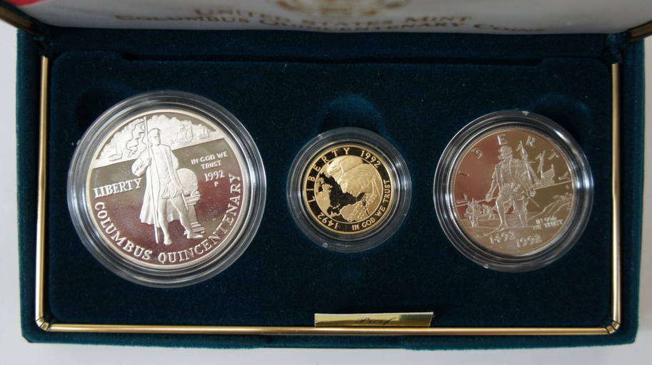 1992 Columbus Quincentenary Proof 3 Coin Set, Gold $5