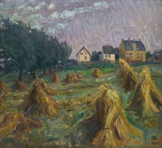 Illegibly Signed European Haystacks Impressionist Oil