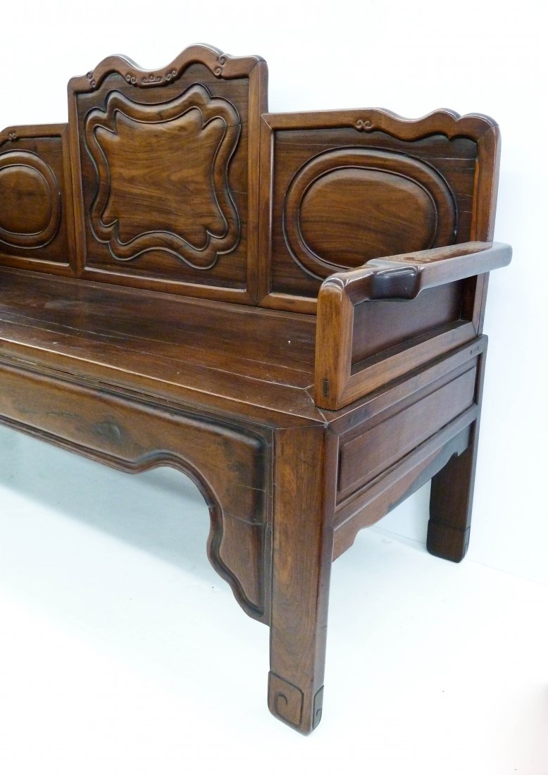 Antique Chinese Hongmu Rosewood Carved Bench