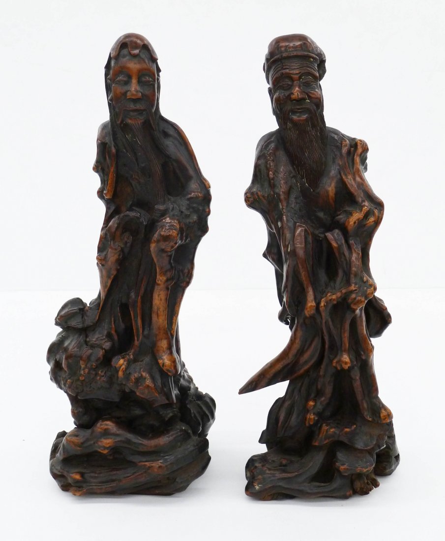 Antique Pair Of Chinese Scholar Root Carvings