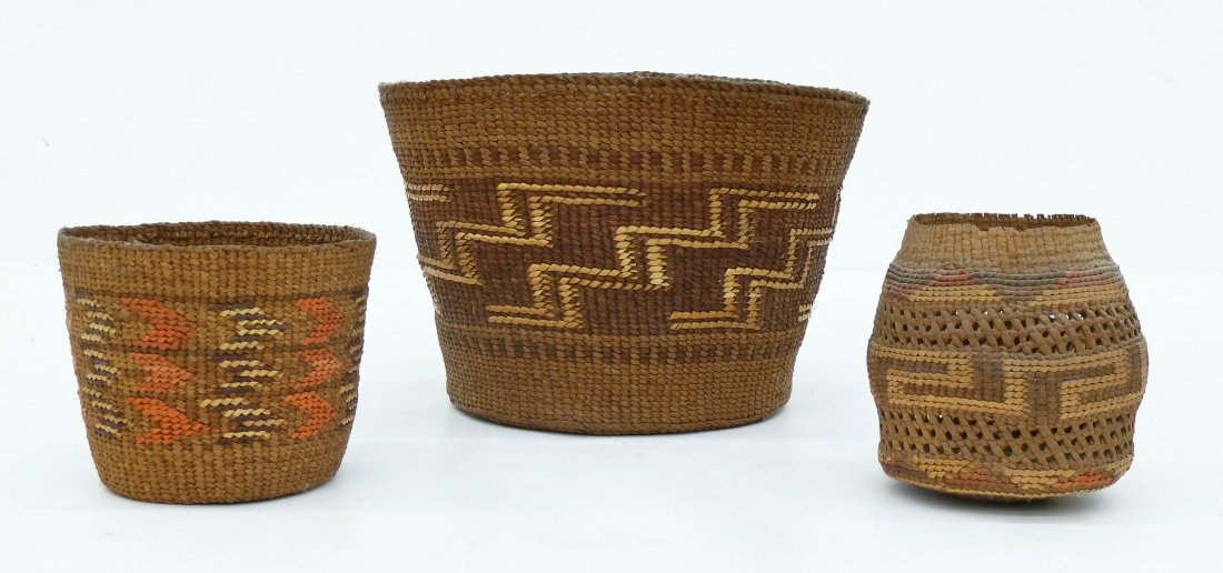 3pc Old Haida & Tlingit Indian Baskets. Spruce root