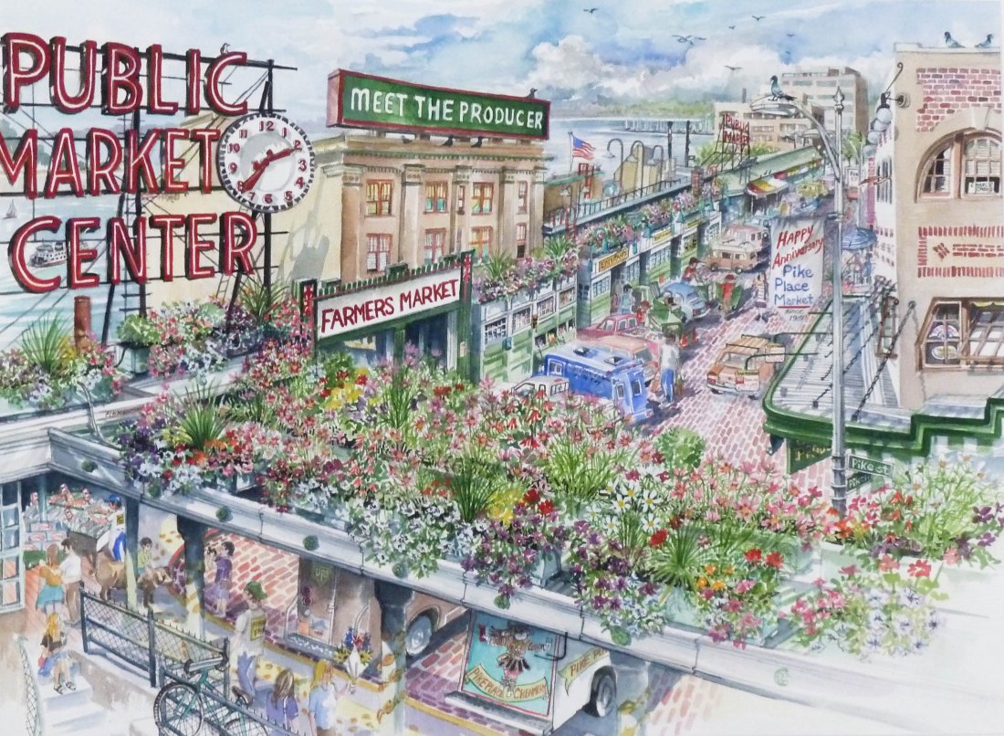 Sarah Clementson Yaeger (b.1942 American) ''Pike Place - Jun 30, 2016 ...