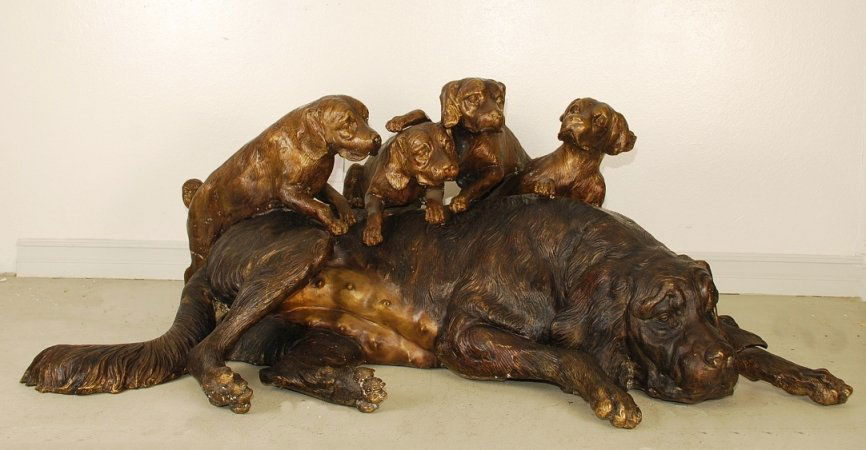 Monumental Bronze Sculpture "dog With Puppies"