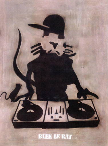 Blek Le Rat "dj" Spray Paint On Canvas
