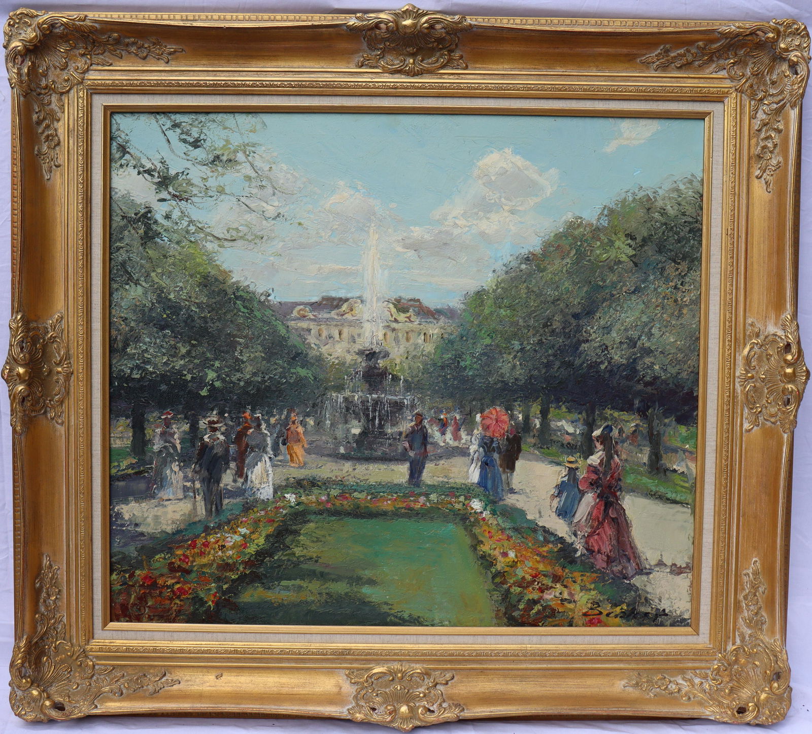 Hans Becker "palace Garden" Oil On Canvas