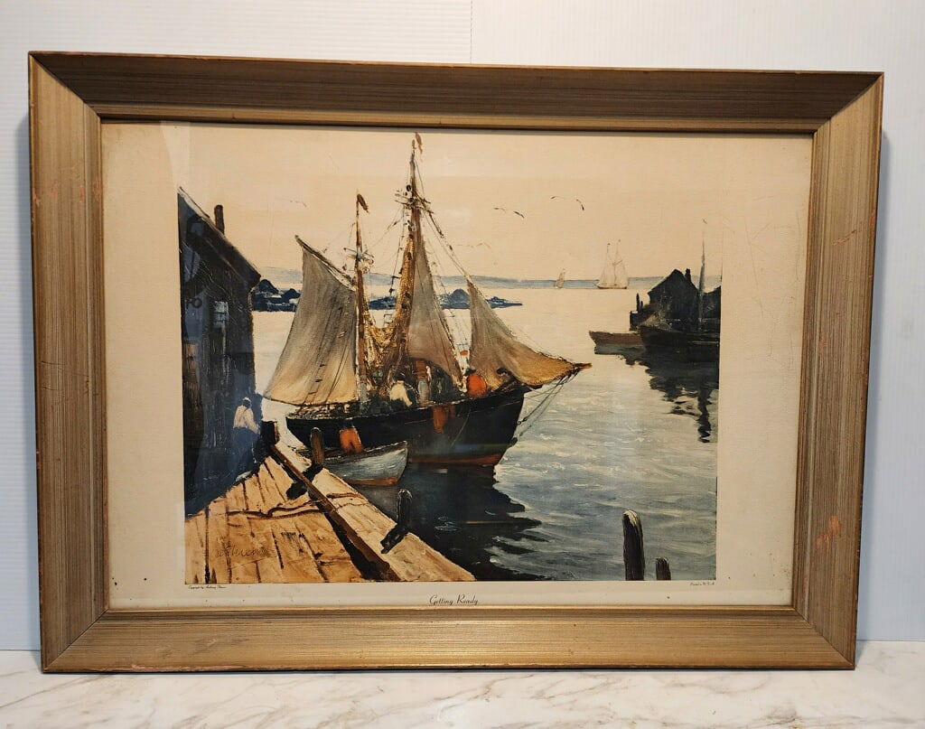 Anthony Thieme Vintage Print Under Glass Entitled "getting Ready" Auction