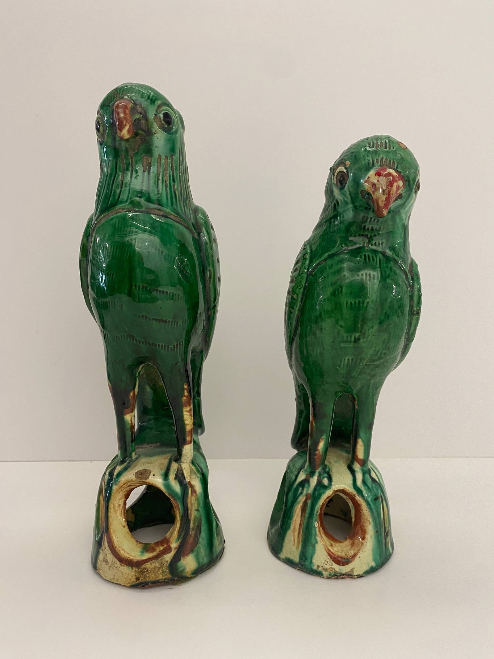 Chinese Ceramic Parrot Figurines - Pair Auction