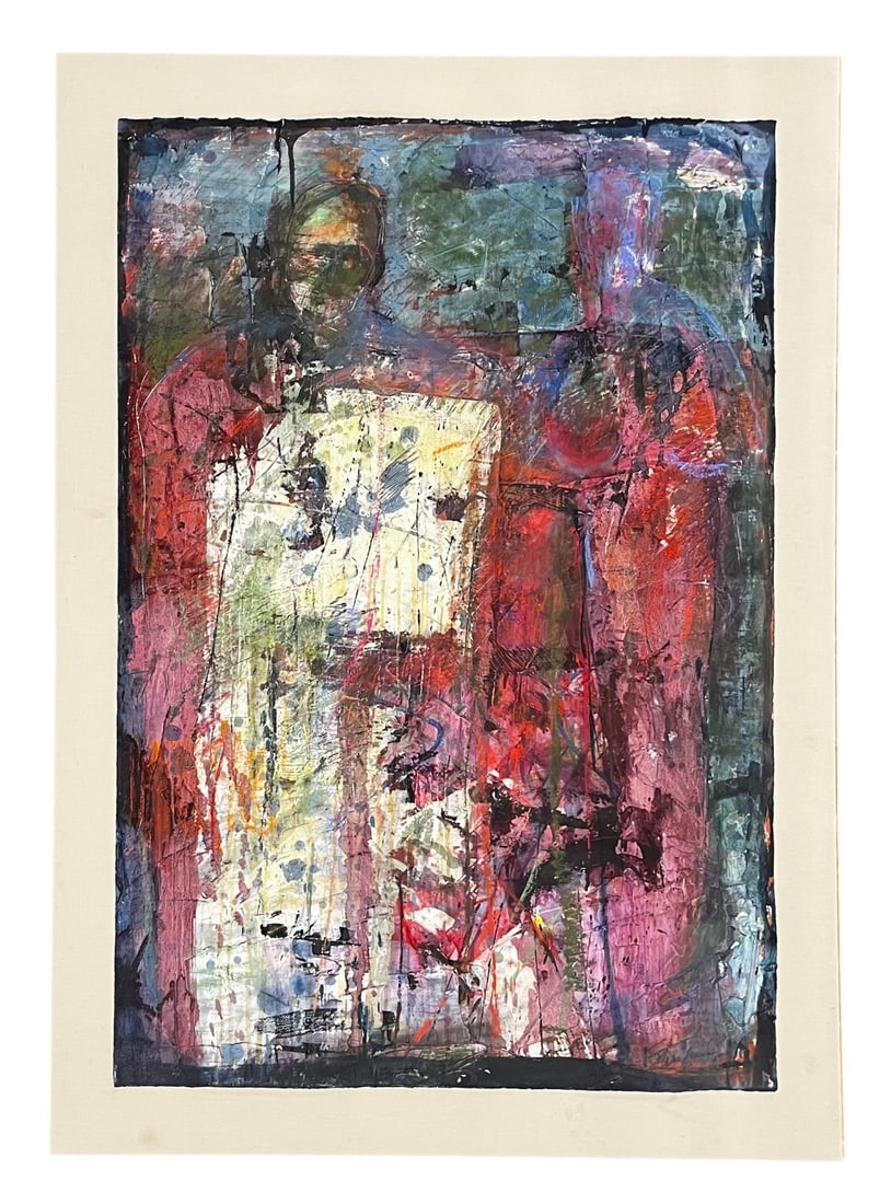 Francis Berry - Abstract Painting - Dual Figures W/ Textured Layers ...