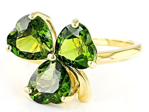 3.14ctw Green Chrome Diopside Shamrock Ring In 18k Yellow Gold Over ...