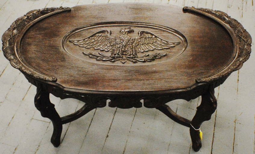 Coffee Table With Carved Eagle And Civil War Scene