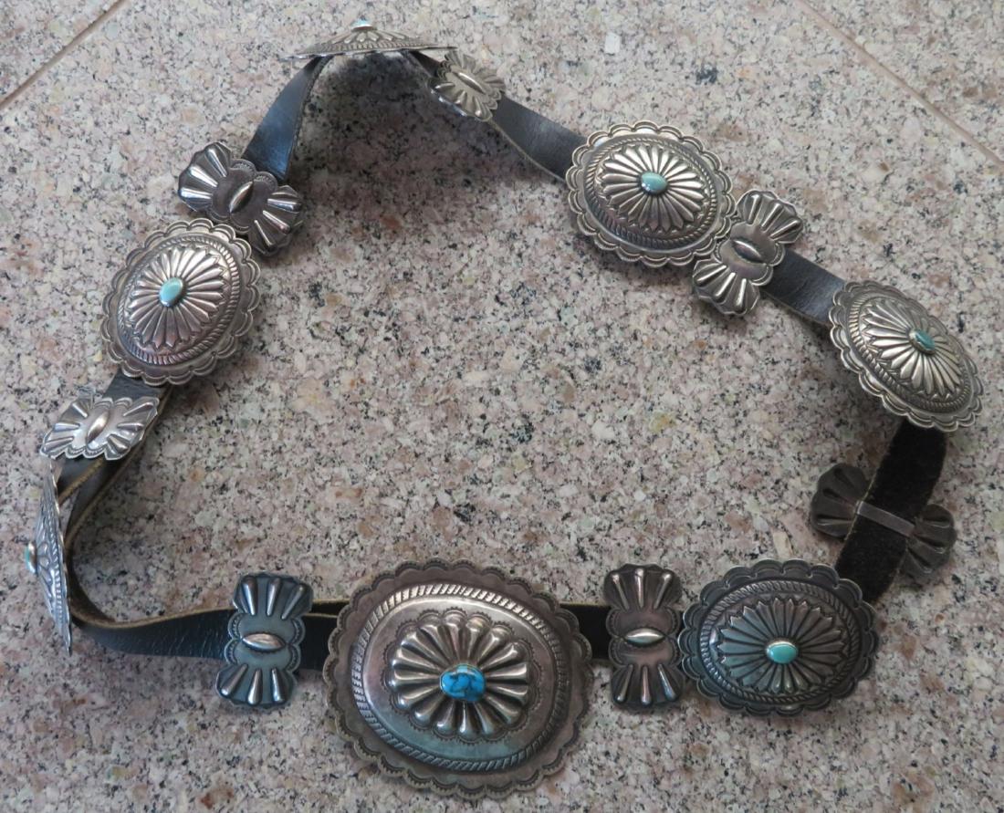 Navajo Leather & Sterling Silver Concho Belt