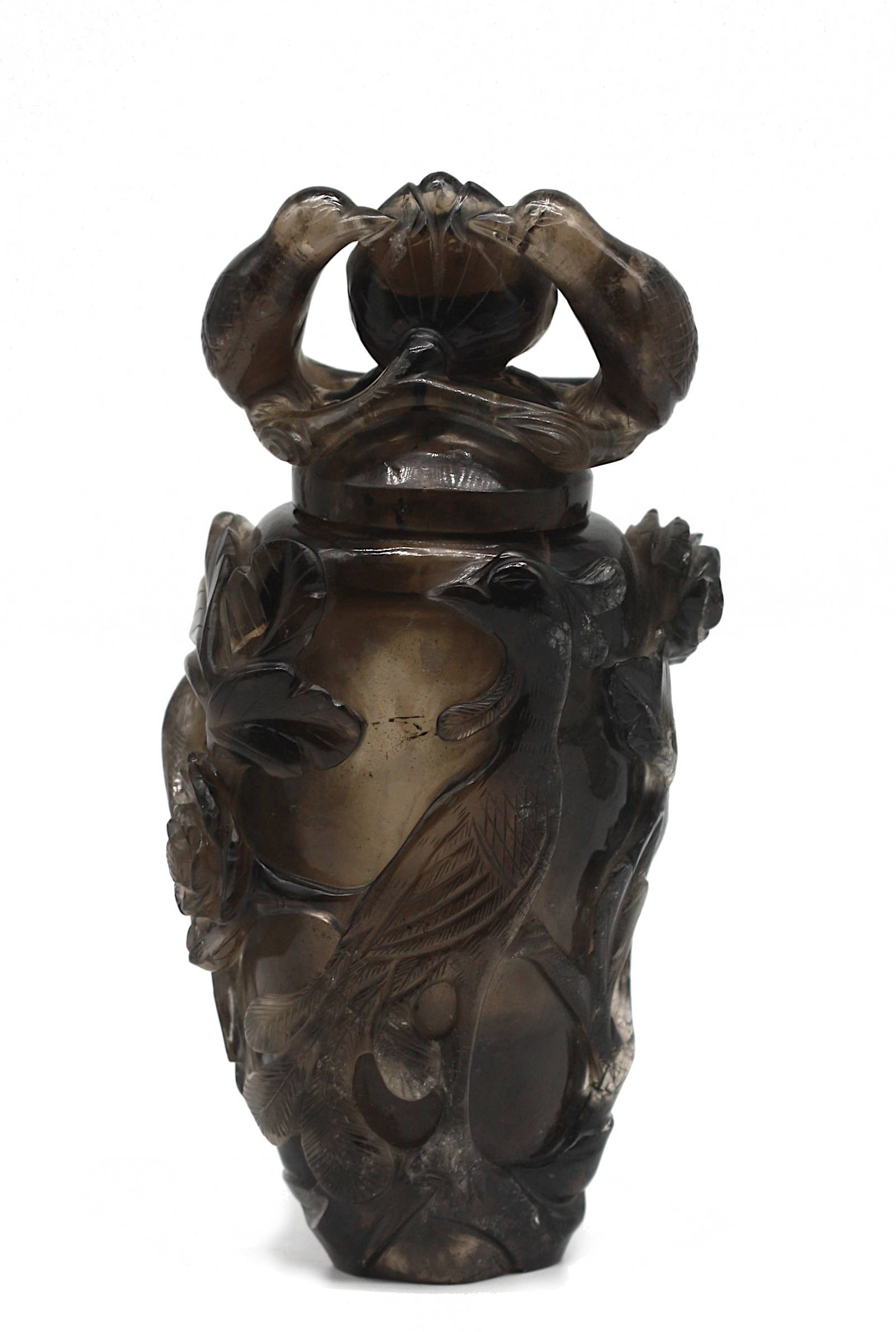 Chinese Carved Smoky Quartz Covered Vase Auction