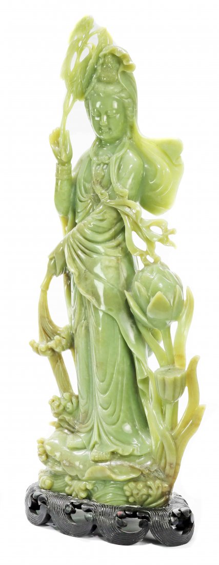 LARGE CHINESE CARVED JADE FIGURE OF A BEAUTY