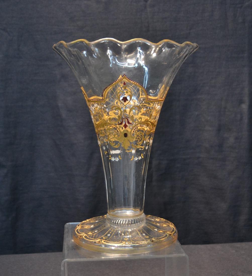 RUFFLED RIM ENAMELED GLASS VASE