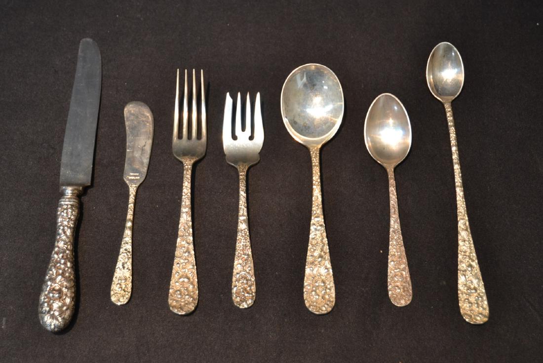 STEIFF FLORAL REPOUSSE STERLING SILVER FLATWARE