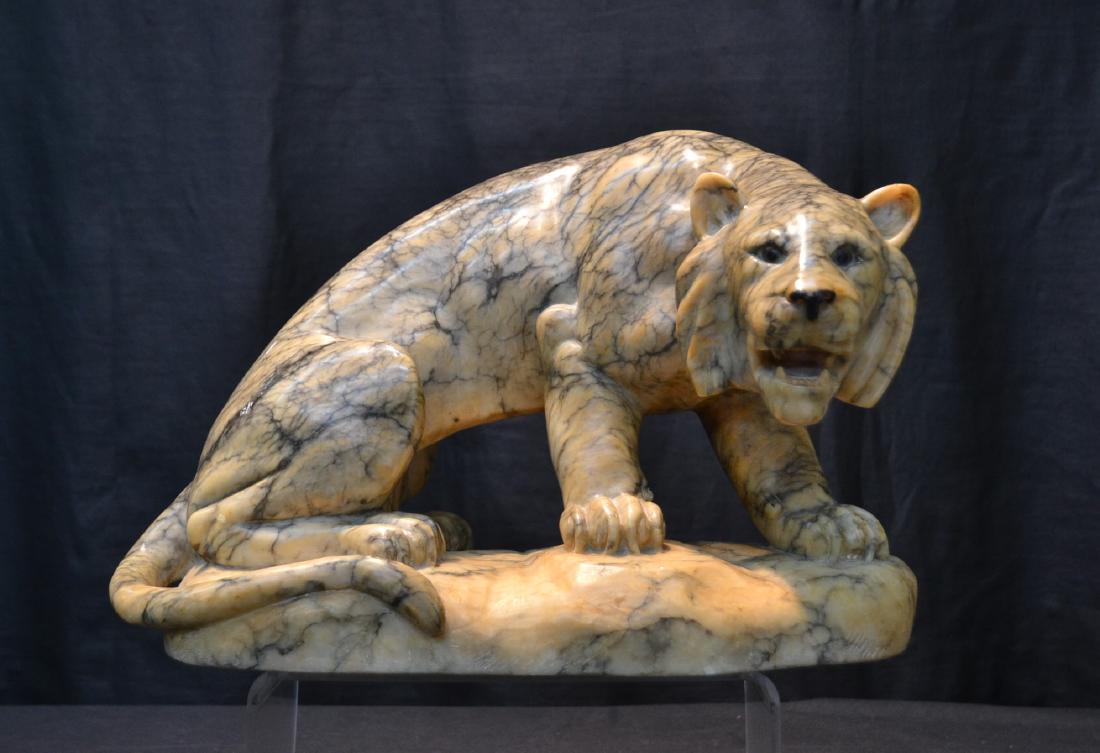 Carved Alabaster Tiger With Glass Eyes