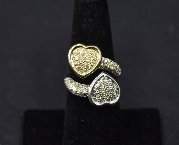 2 Tone 14kt Gold Double Diamond Heart Ring