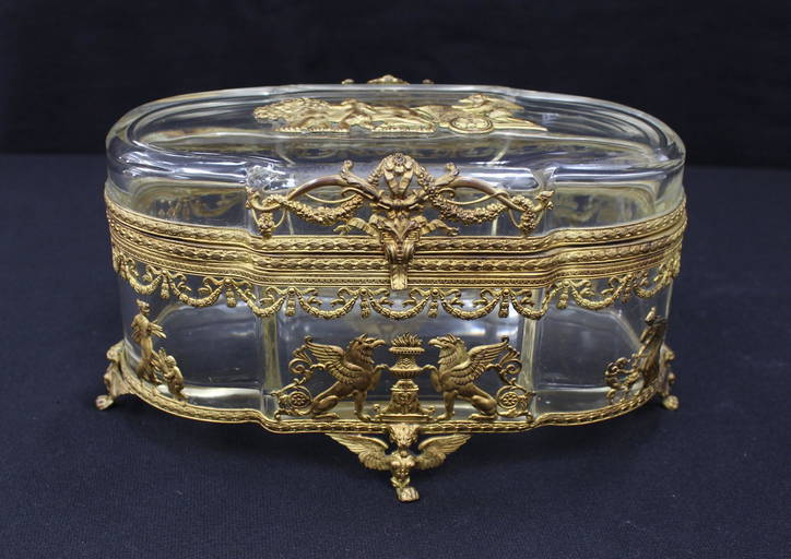 Antique Gilt Filigree & Cut Glass Box