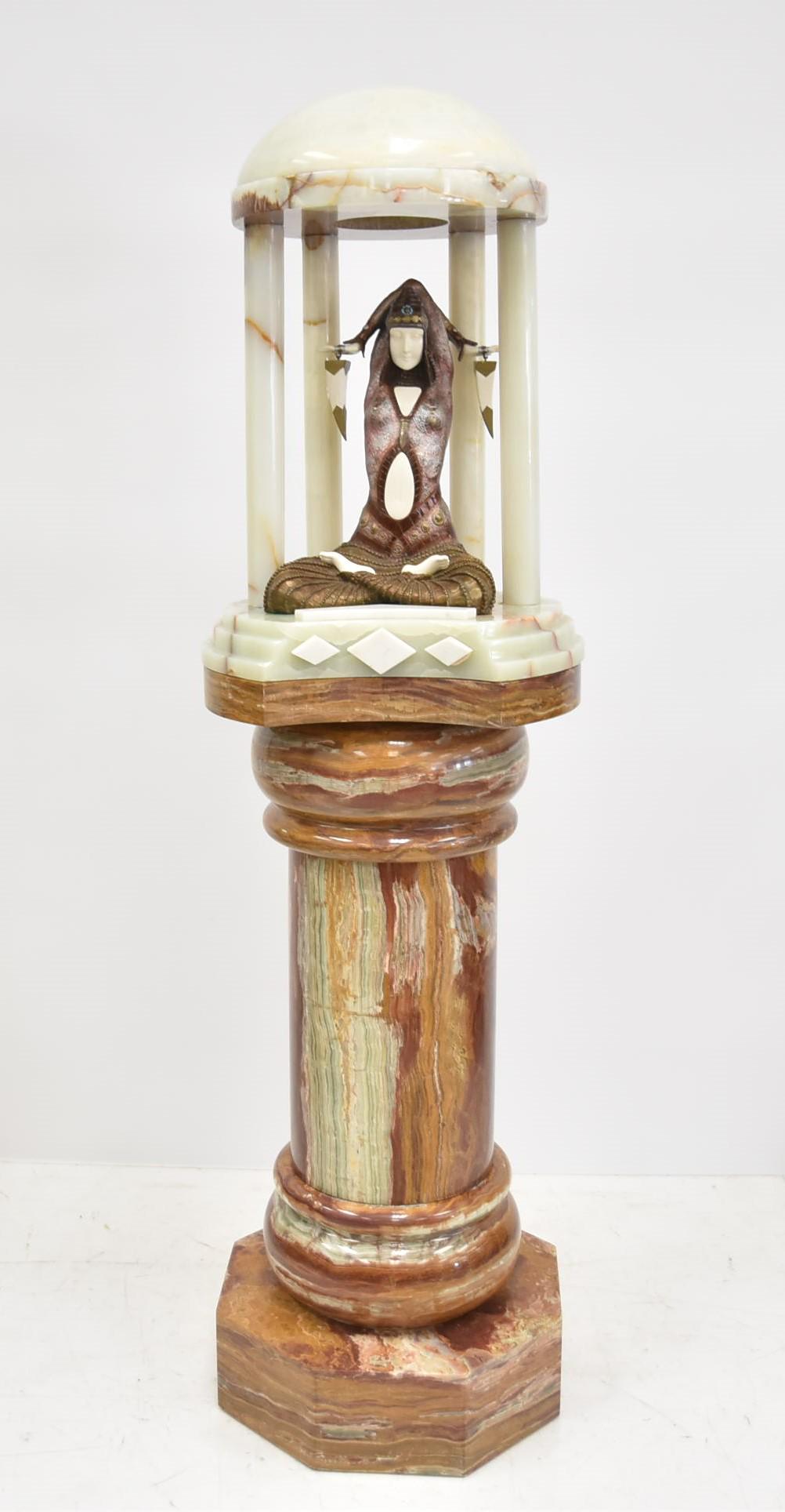 After Chiparus "civa" Bronze & Onyx Lamp Pedestal Auction