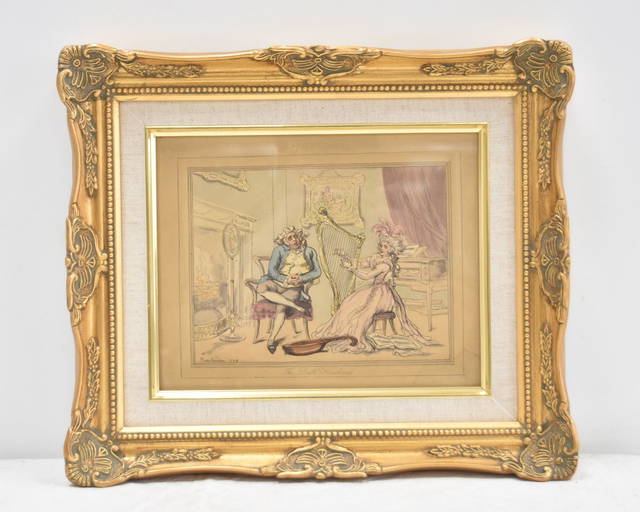 Thomas Rowlanson Color Etching "the Dull Husband"