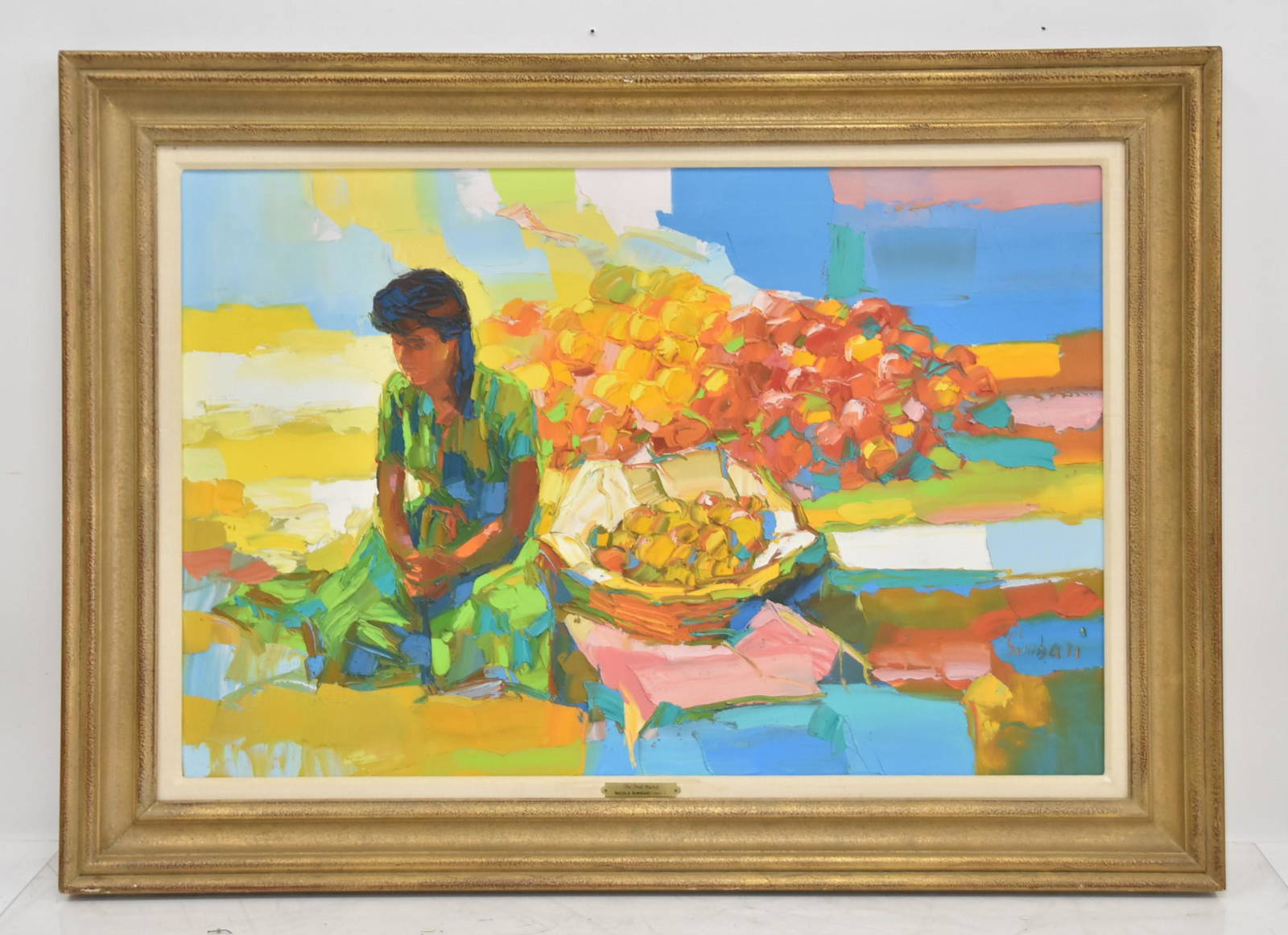 Nicola Simbari , Oil On Canvas "fruit Market" Auction