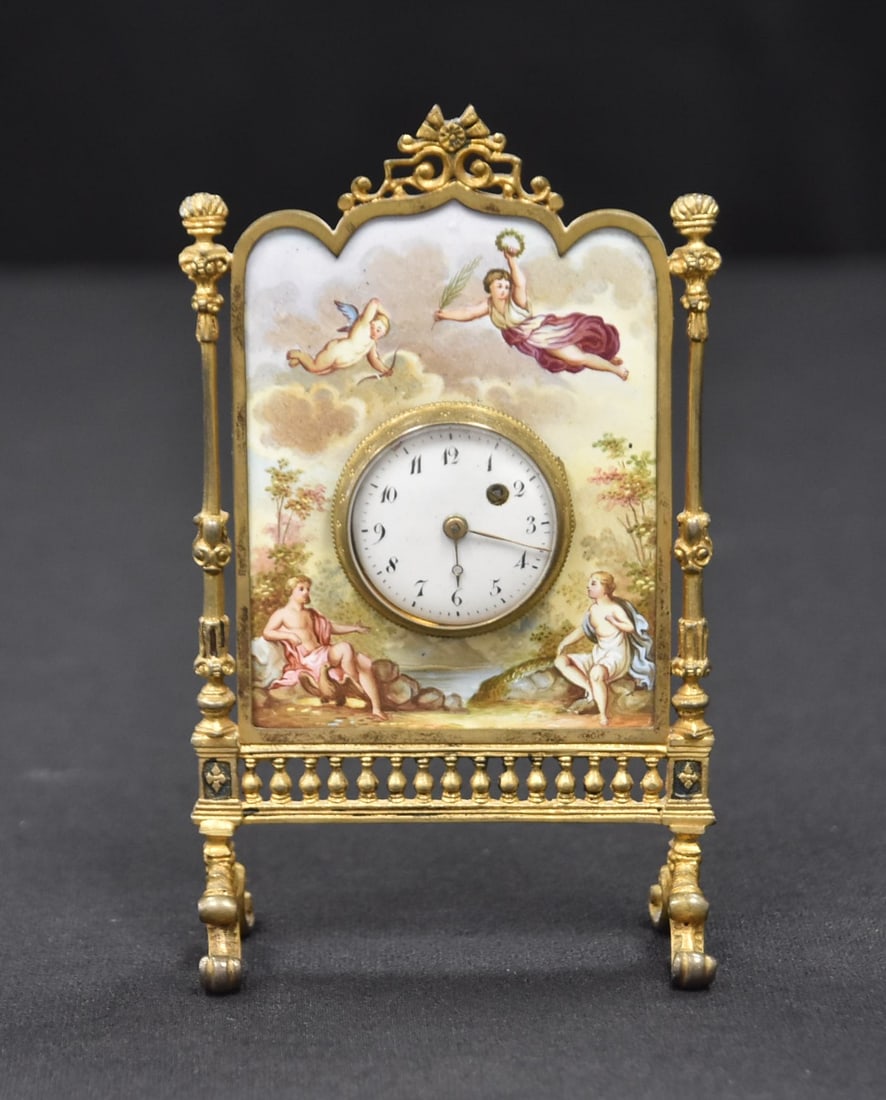 Viennese Enamel & Silver Miniature Clock