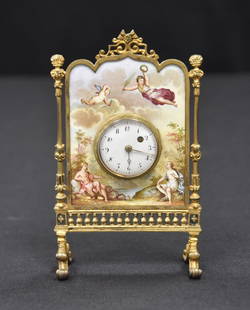 Viennese Enamel & Silver Miniature Clock