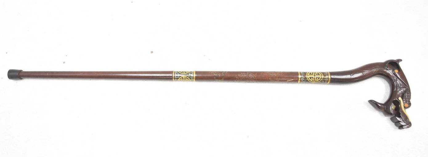 Carved Wood Dragon Head Cane / Walking Stick