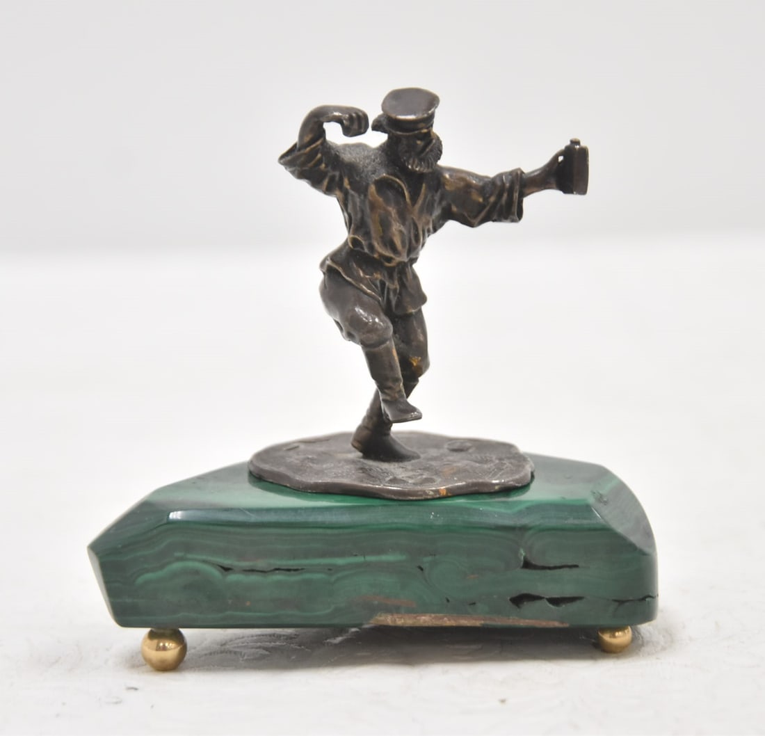 Russian Silvered Bronze & Malachite Man Dancing Auction