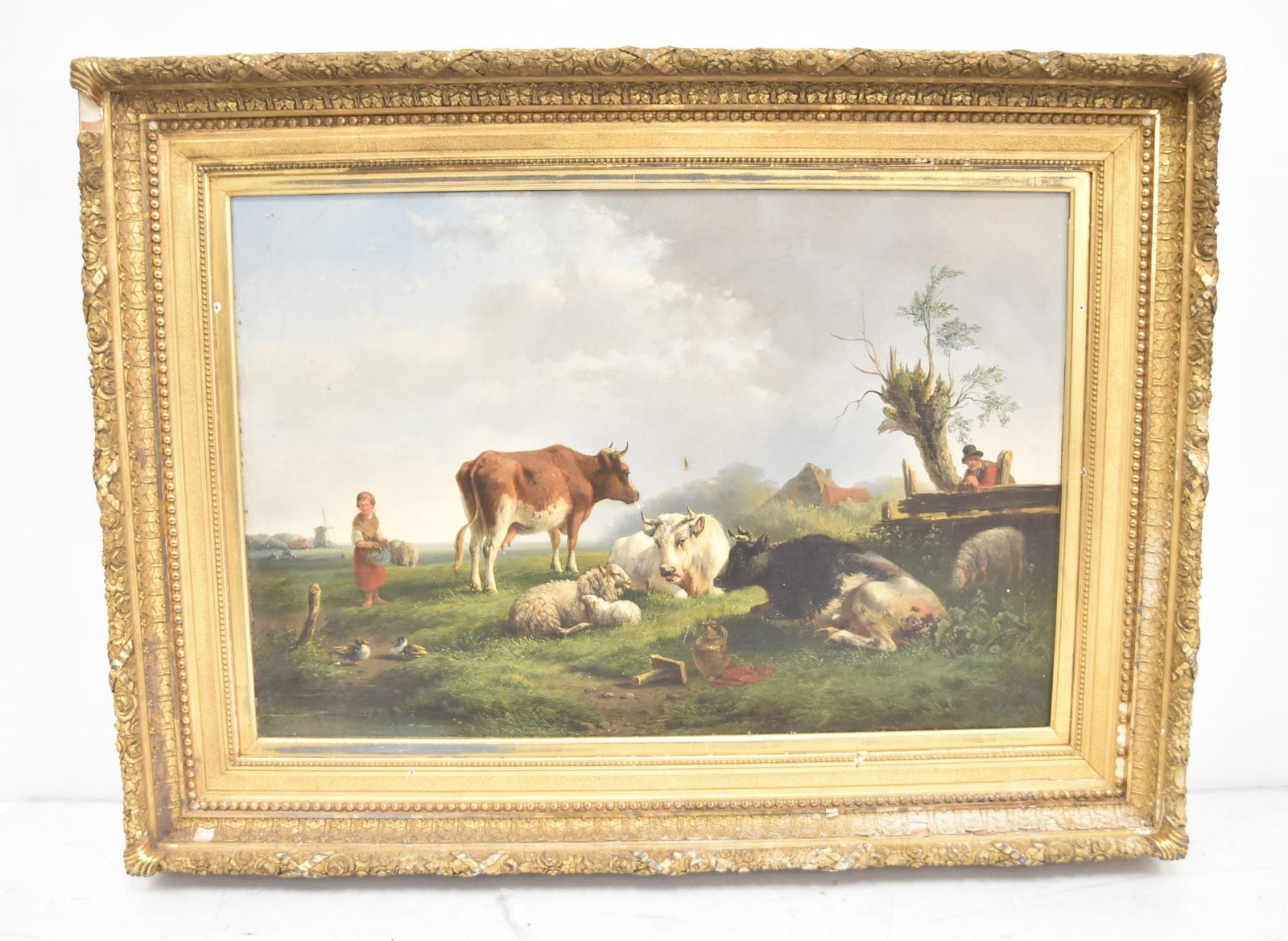 Attr Simon Van Den Berg , Oil On Canvas Cattle Auction