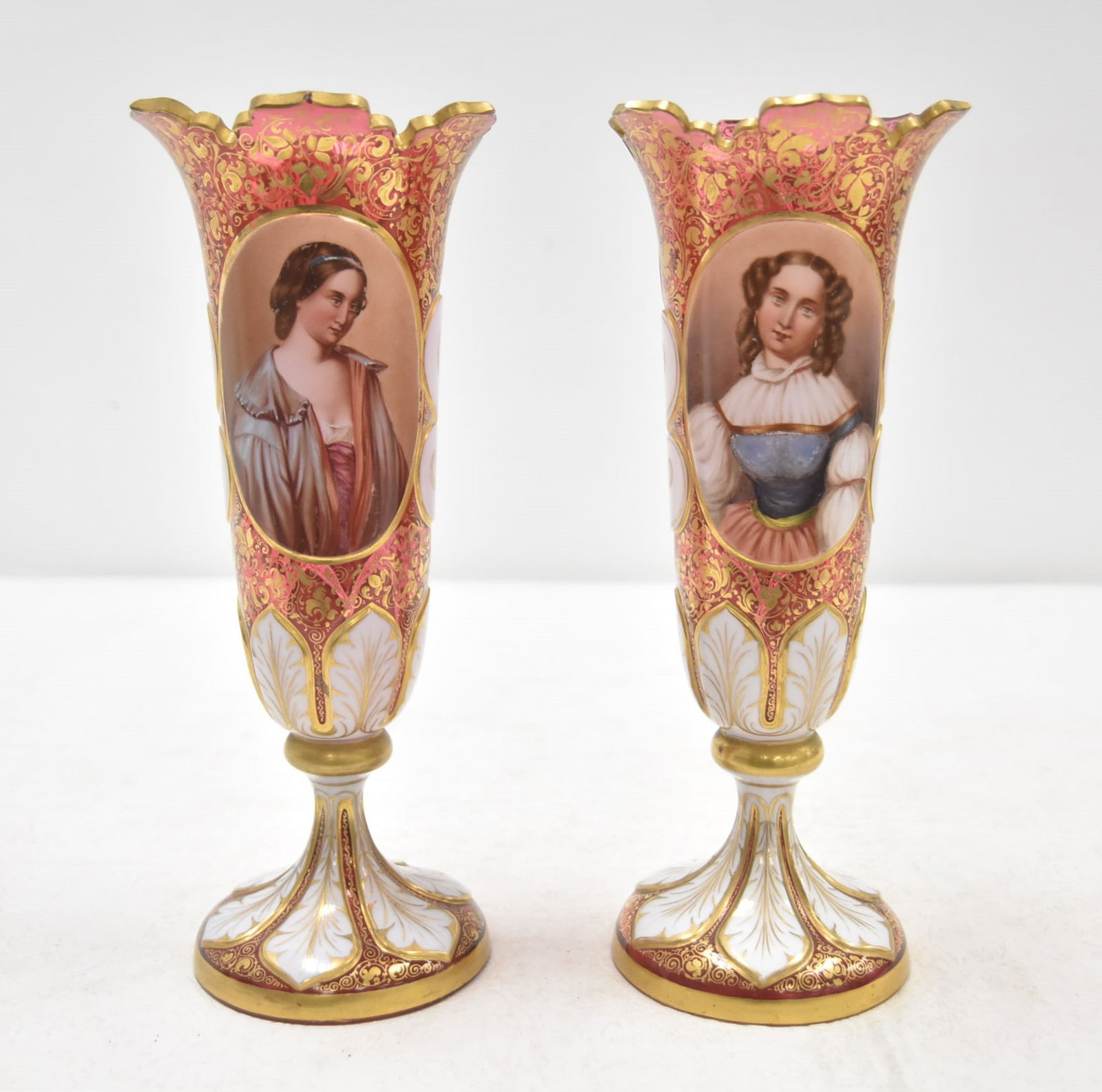 (pr) Moser Bohemian Overlay Portrait Vases Auction