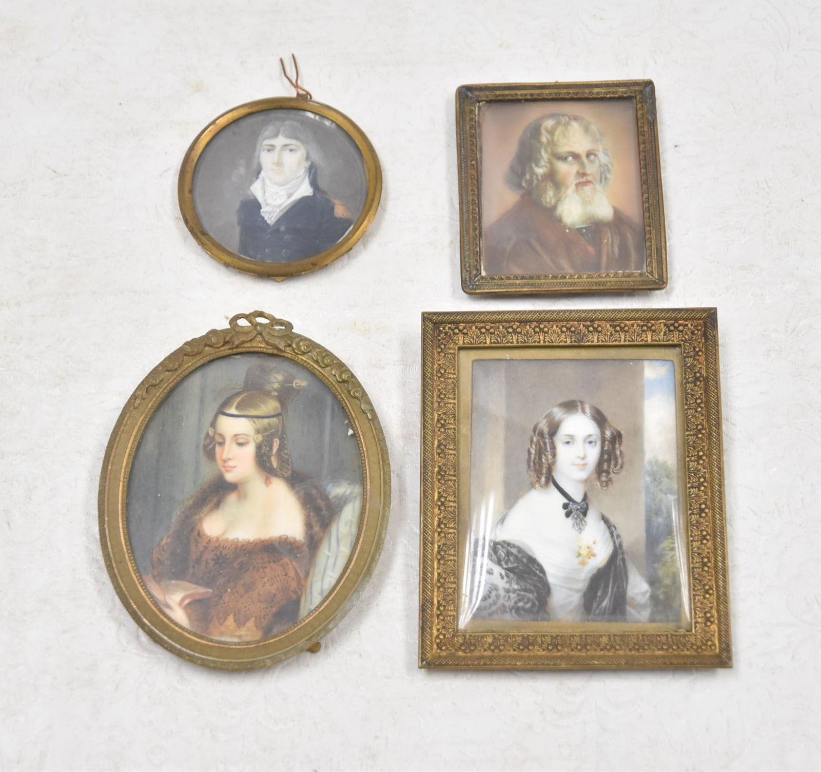 (4) Hand Painted Miniature Portraits Auction