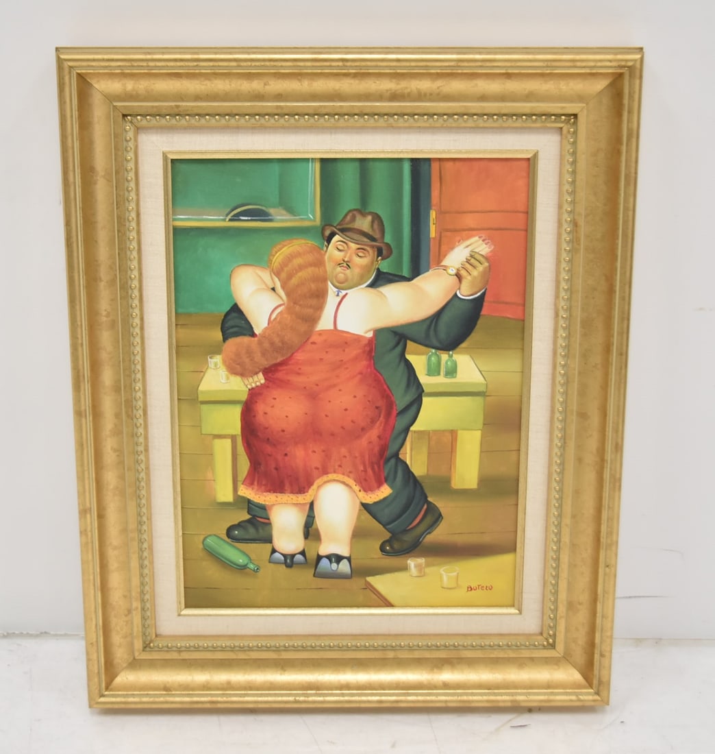After Botero , Oil On Couple Dancing Auction