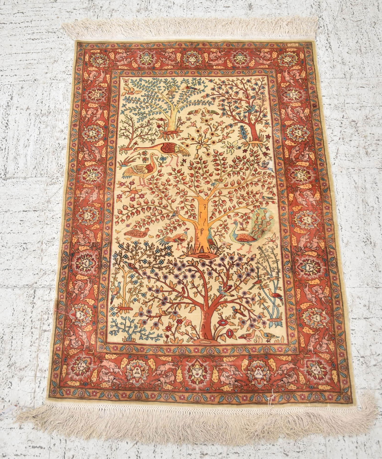 Turkish Silk Hereke Tree Of Life Rug Auction