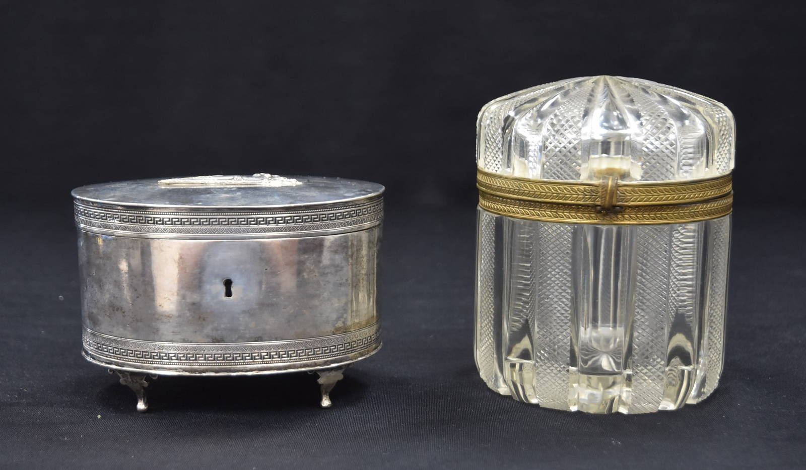 Antique Cut Glass Box & Silver Plate Box Auction