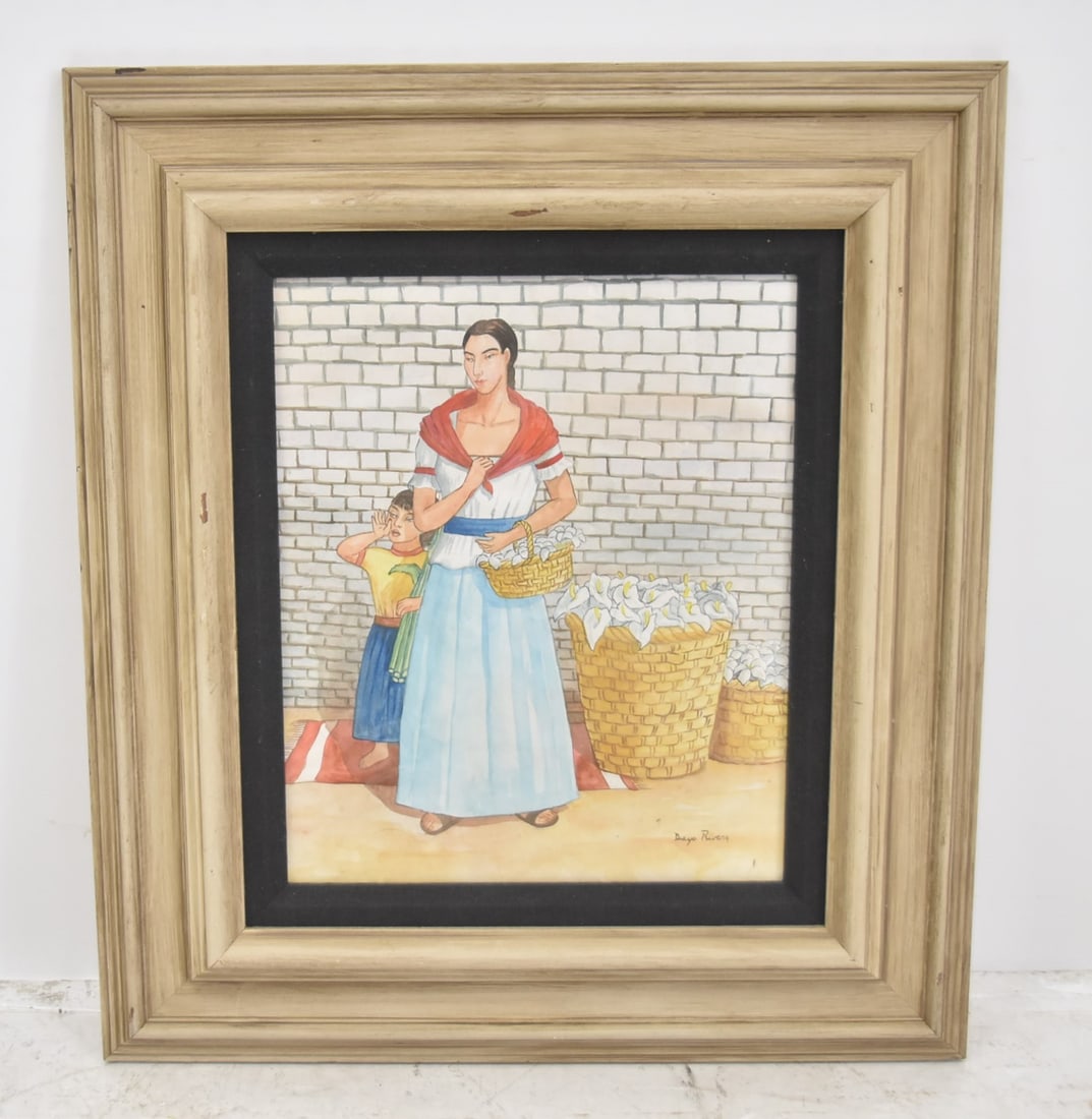 Diego Rivera , Watercolor Flower Sellers Auction