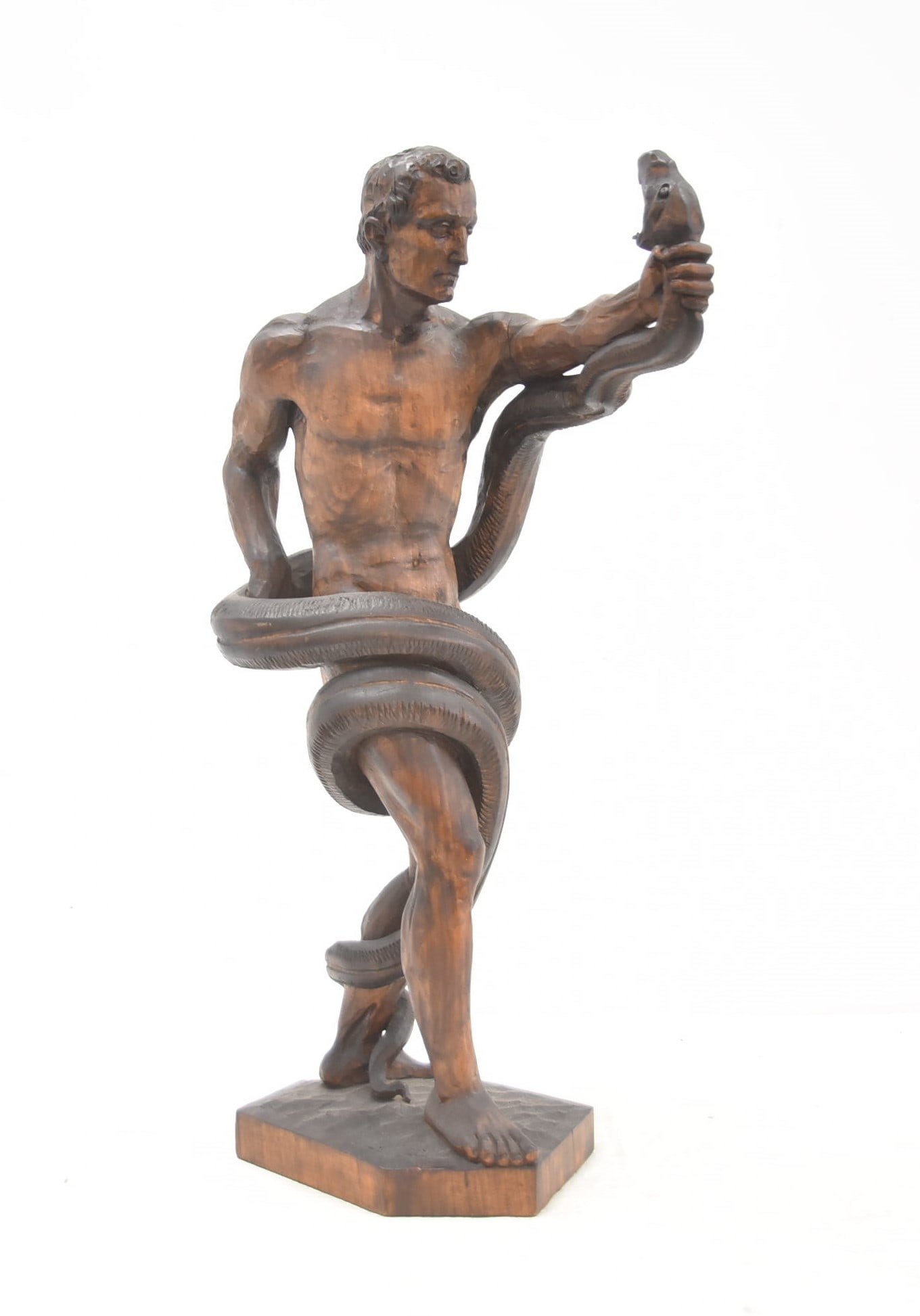 Frederic Leighton , Carved Wood Man Fighting Snake Auction