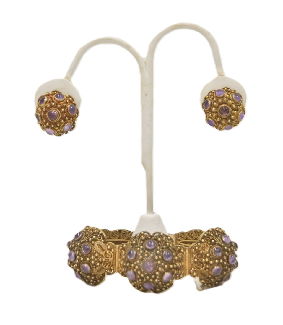 Chinese Gilt Silver Filigree Bracelet & Earrings Auction