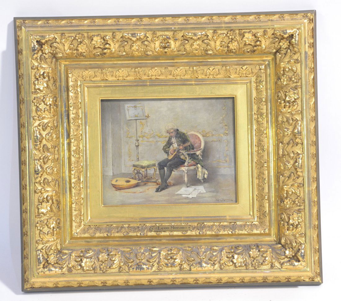 LEON MORAN OIL PAINTING OF MAN PLAYING MANDOLIN