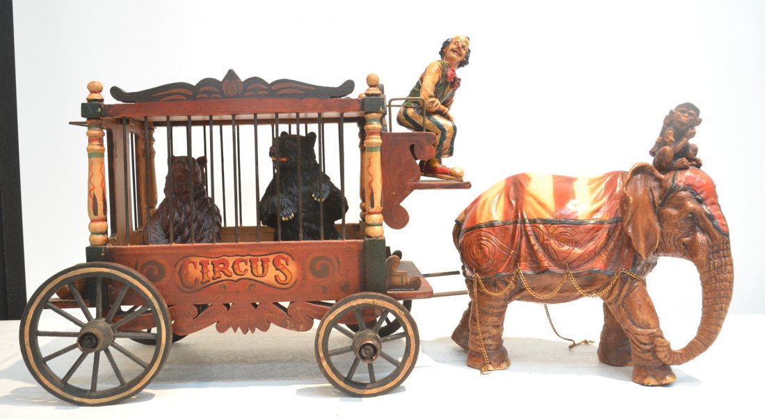 Elephant Pulling Circus Wagon With Clown