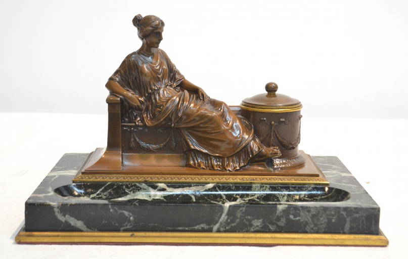 Bronze Reclining Woman Inkwell Mounted