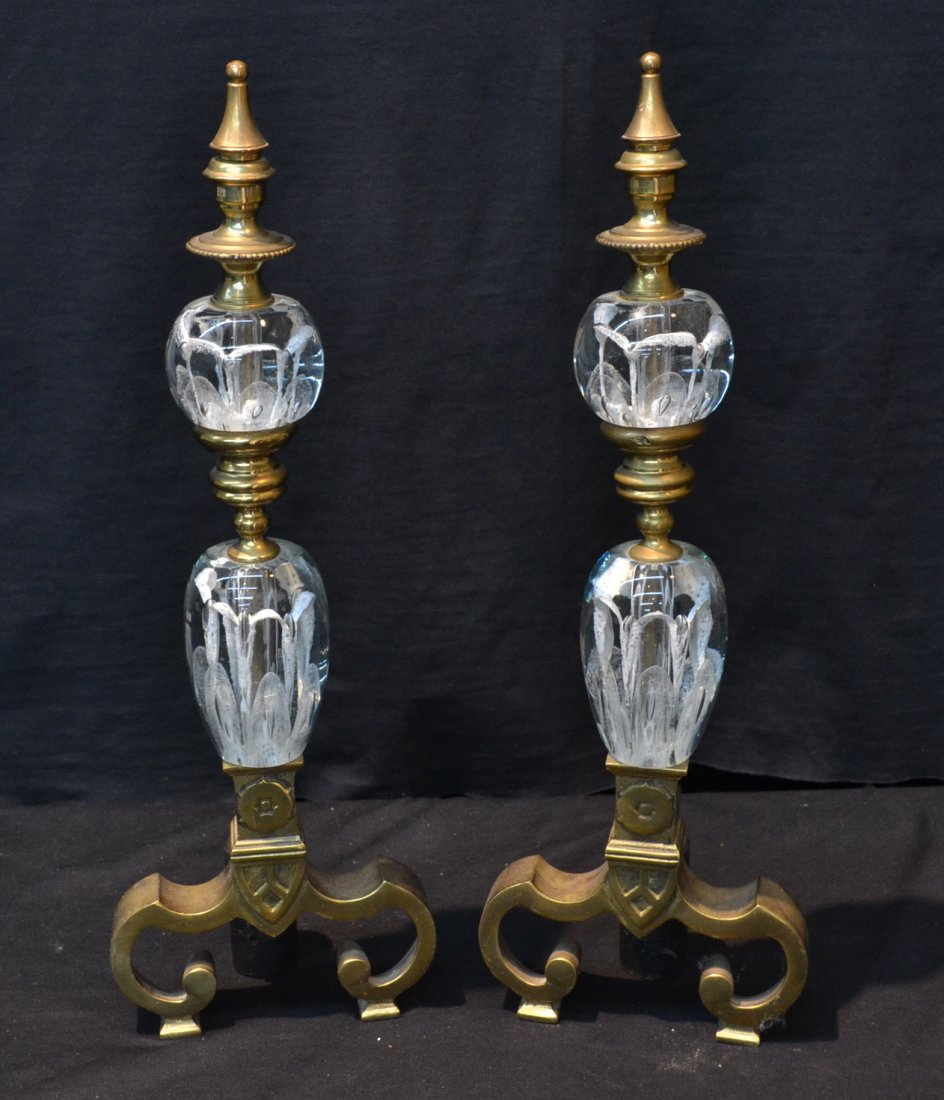 (Pr) BRONZE & ST. CLAIRE ? GLASS ANDIRONS - 22"
